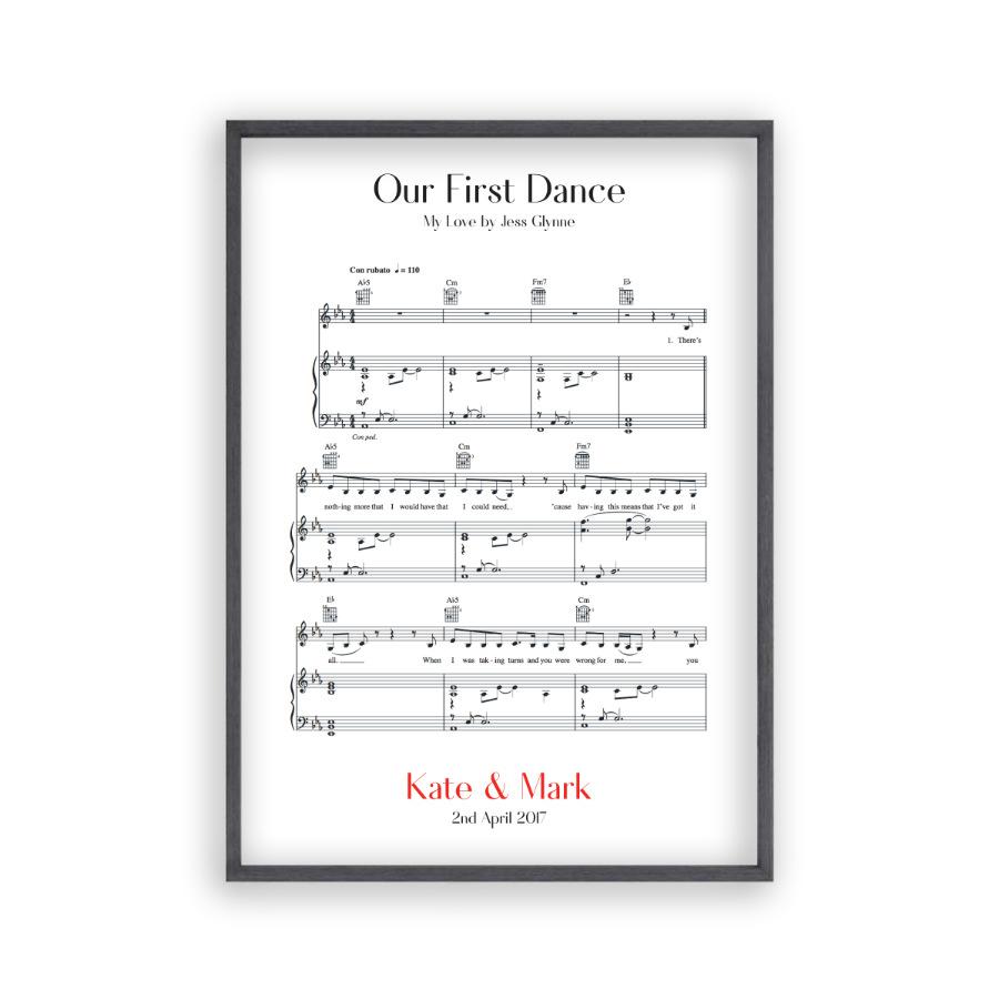 Personalised 1st Anniversary Sheet Music Print | First Dance One Year ...